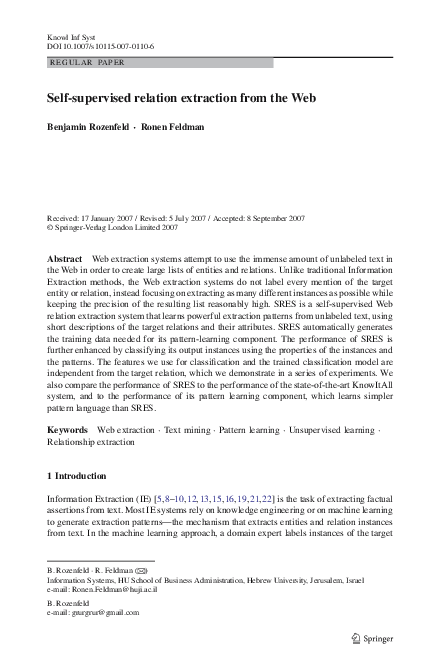 Pdf Self Supervised Web Relation Extraction System Sres