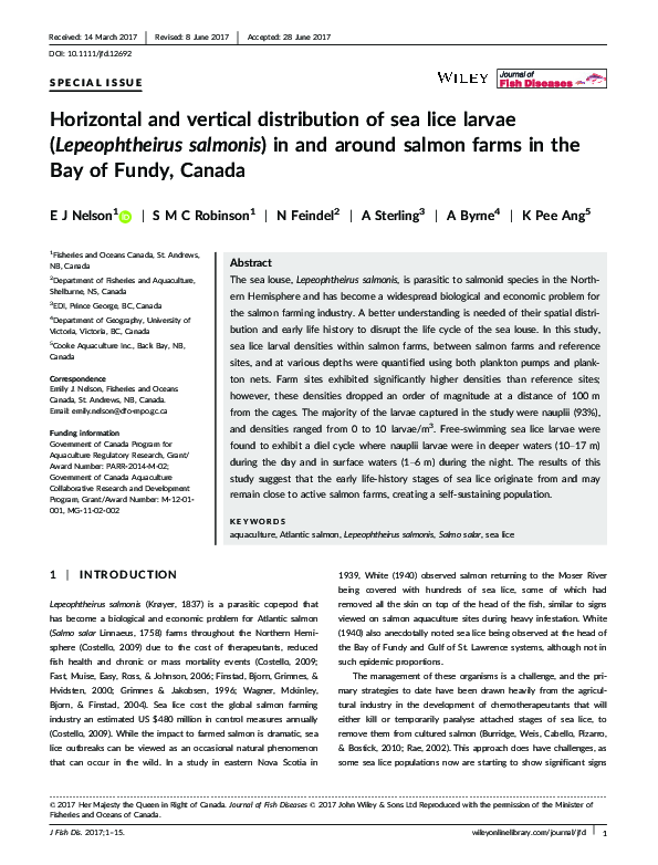 (PDF) Horizontal and vertical distribution of sea lice larvae ...