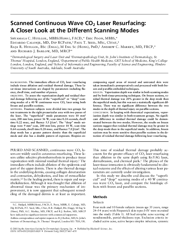 (PDF) Scanned Continuous Wave CO2Laser Resurfacing: A Closer Look at ...