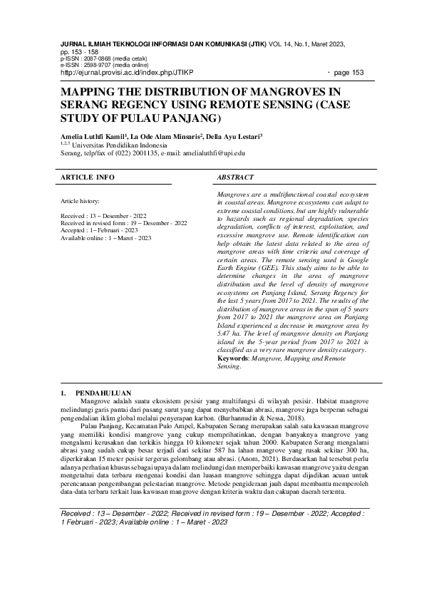 (PDF) Mapping the Distribution of Mangroves in Serang Regency Using ...