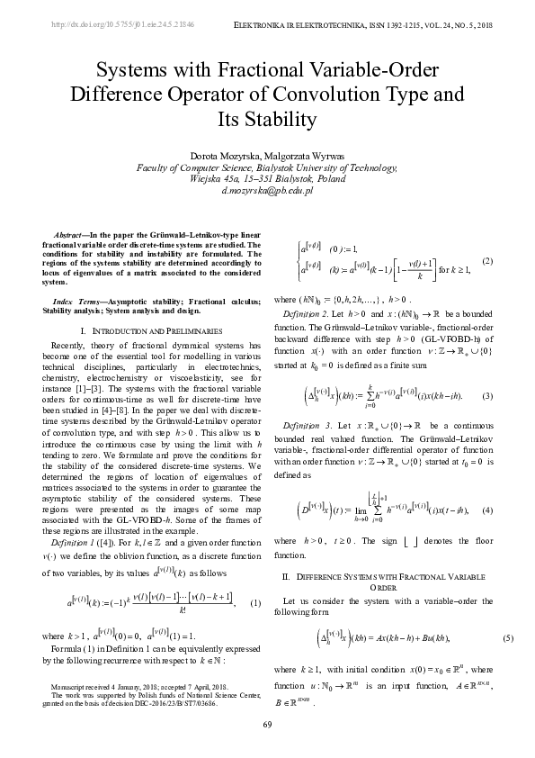 Pdf Systems With Fractional Variable Order Difference Operator Of