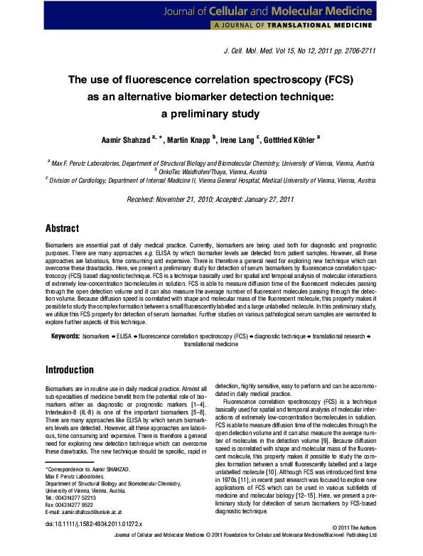 (PDF) The use of fluorescence correlation spectroscopy (FCS) as an alternative biomarker ...