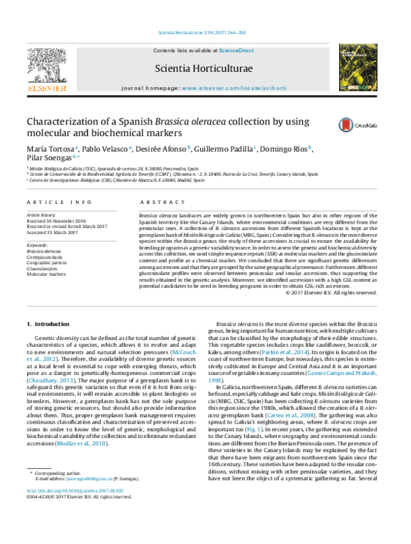 (PDF) Characterization of a Spanish Brassica oleracea collection by using molecular and ...