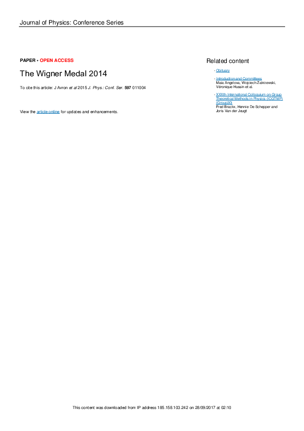(PDF) The Wigner Medal 2014
