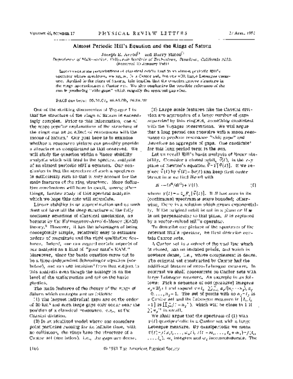 (PDF) Almost Periodic Hill's Equation and the Rings of Saturn