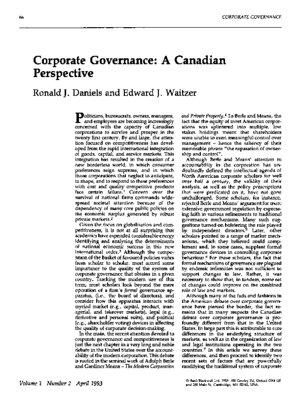 (PDF) Corporate Governance: A Canadian Perspective