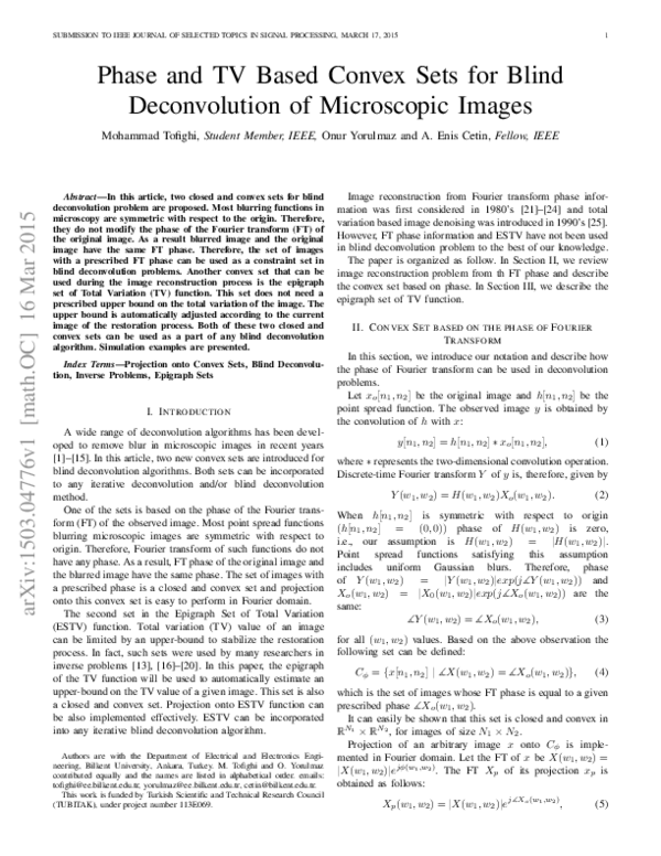 Pdf Phase And Tv Based Convex Sets For Blind Deconvolution Of Microscopic Images Mohammad
