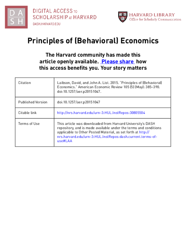 (PDF) Principles of (Behavioral) Economics