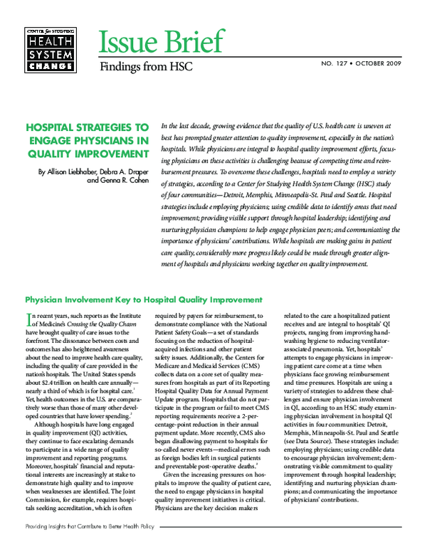 (PDF) Physician Involvement Key to Hospital Quality Improvement