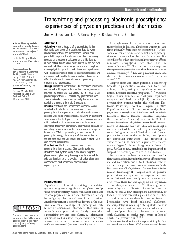 (PDF) Transmitting and processing electronic prescriptions: experiences ...
