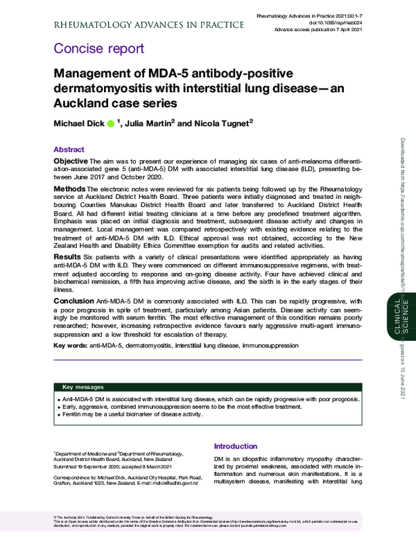 (PDF) Management of MDA-5 antibody-positive dermatomyositis with ...