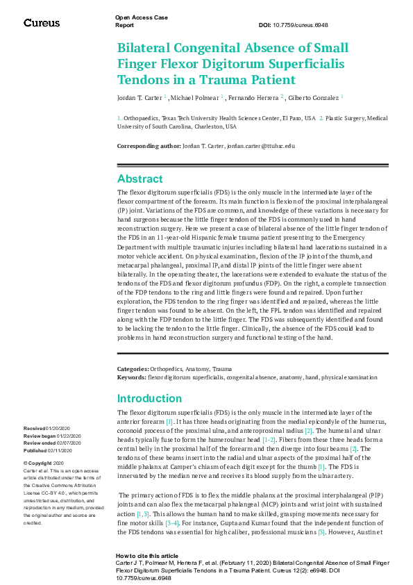 (PDF) Bilateral Congenital Absence of Small Finger Flexor Digitorum ...