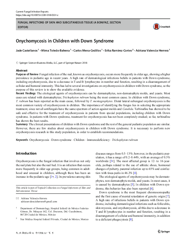 (PDF) Onychomycosis in Children with Down Syndrome