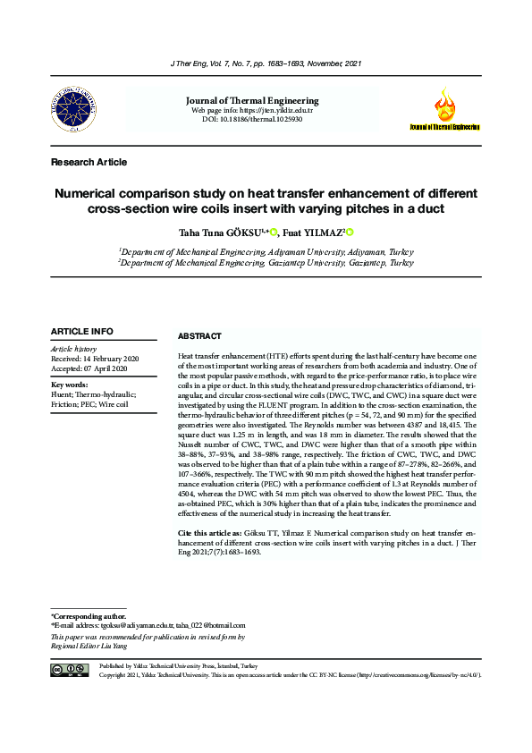 (PDF) Numerical comparison study on heat transfer enhancement of ...