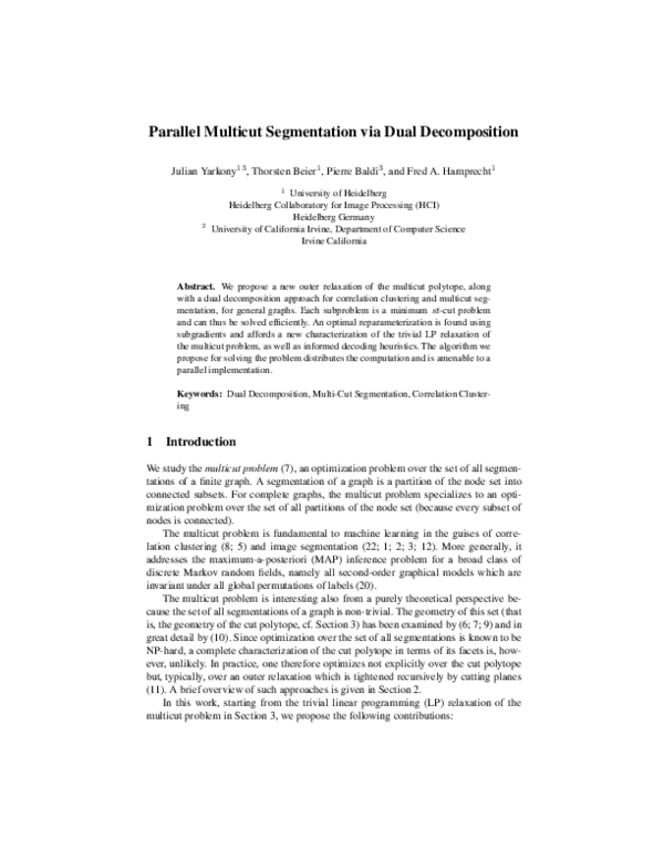 (PDF) Parallel Multicut Segmentation via Dual Decomposition