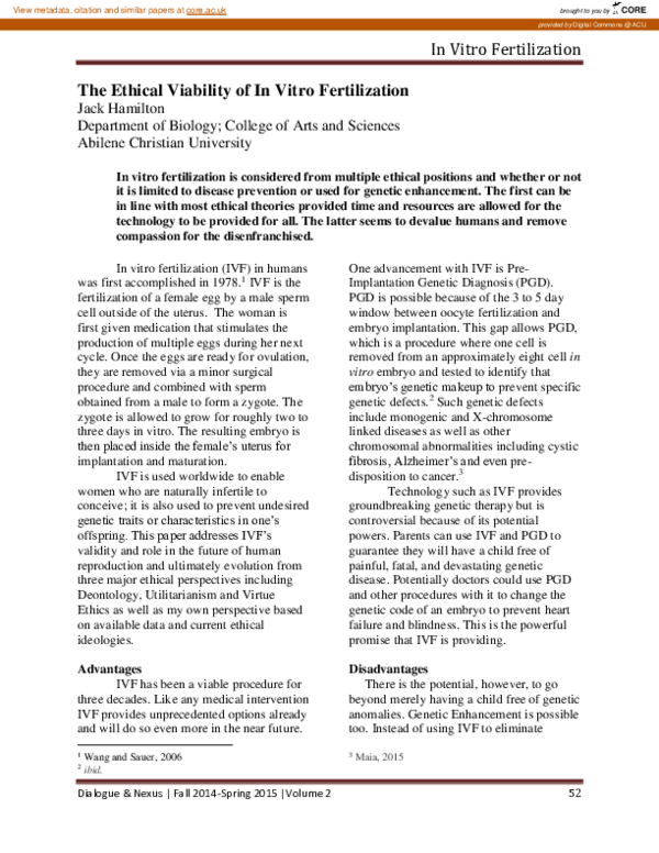 (PDF) The Ethical Viability of In Vitro Fertilization