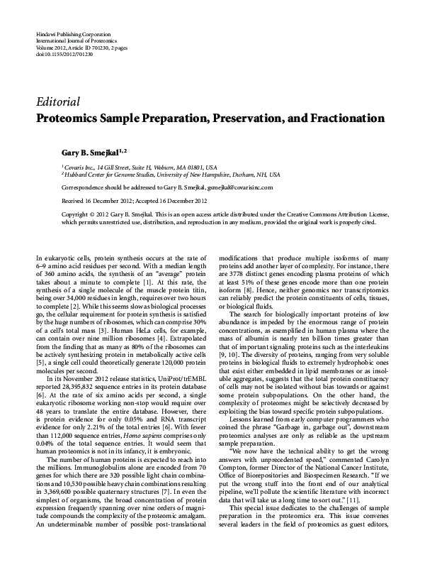 (PDF) Proteomics Sample Preparation, Preservation, and Fractionation