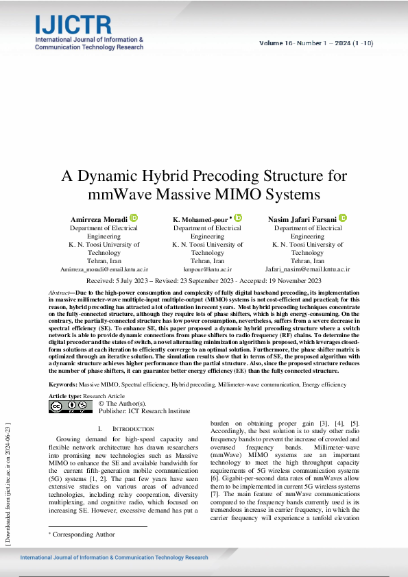 (PDF) A Dynamic Hybrid Precoding Structure for mmWave Massive MIMO Systems