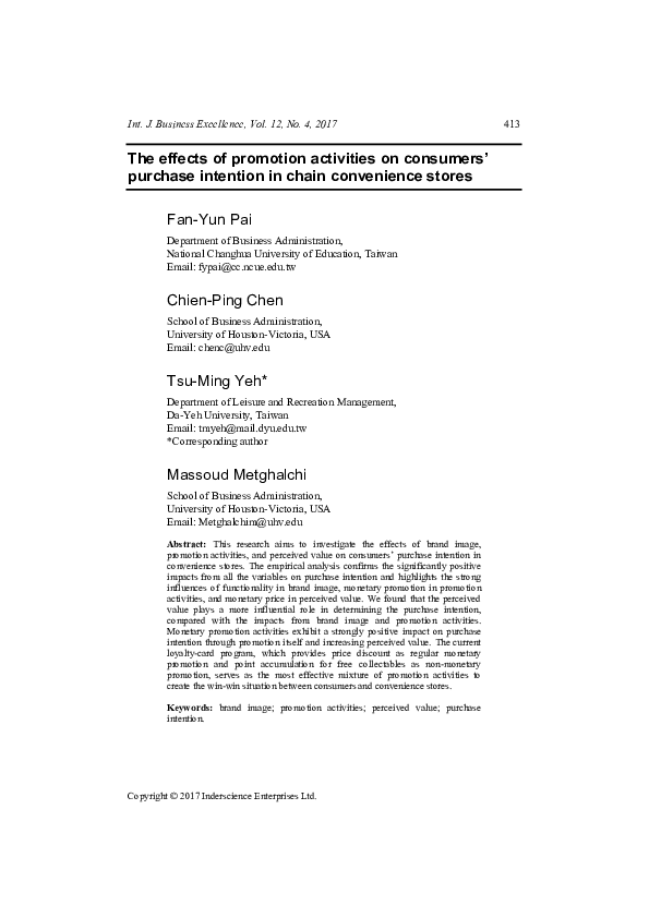 (PDF) The effects of promotion activities on consumers' purchase ...