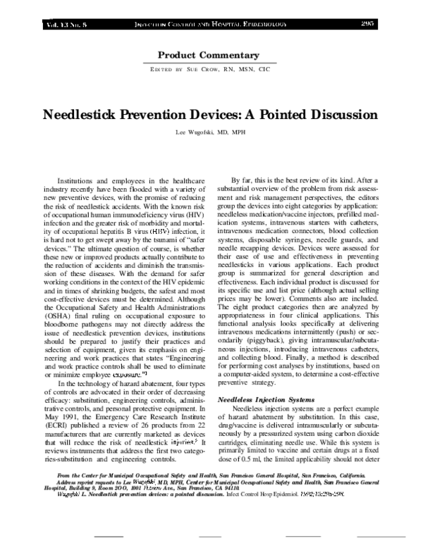 (PDF) Evaluating Needlestick Prevention Devices