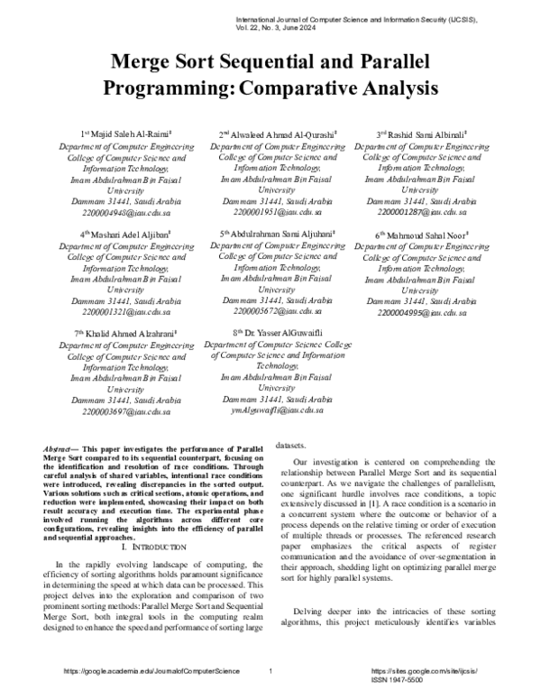 Pdf Merge Sort Sequential And Parallel Programming Comparative Analysis 8037