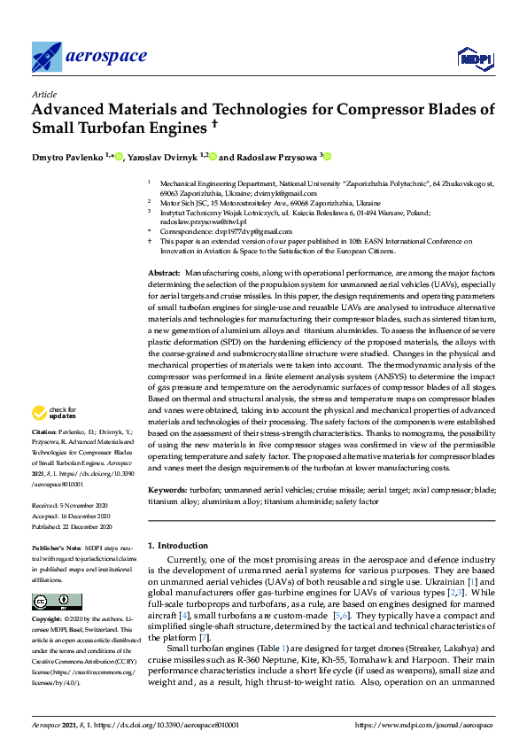 (PDF) Materials for Small Turbofan Compressor Blades