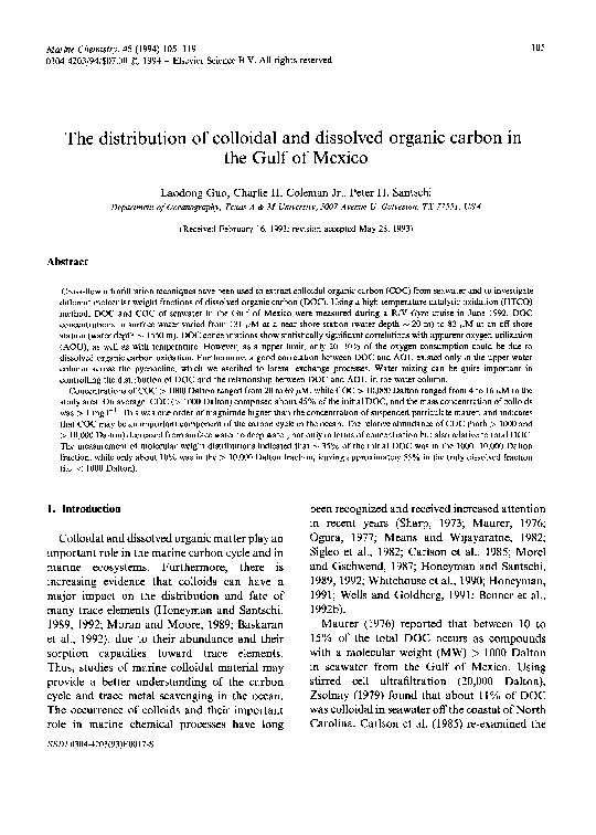 (PDF) The distribution of colloidal and dissolved organic carbon in the ...