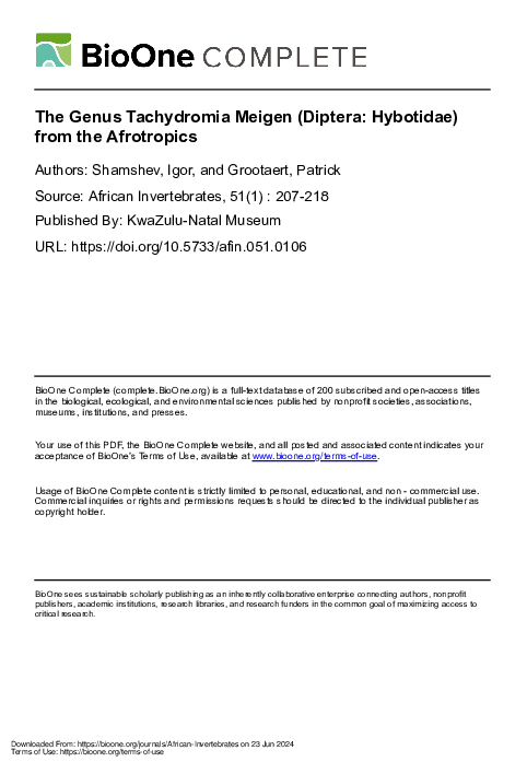 (PDF) The GenusTachydromiaMeigen (Diptera: Hybotidae) from the Afrotropics