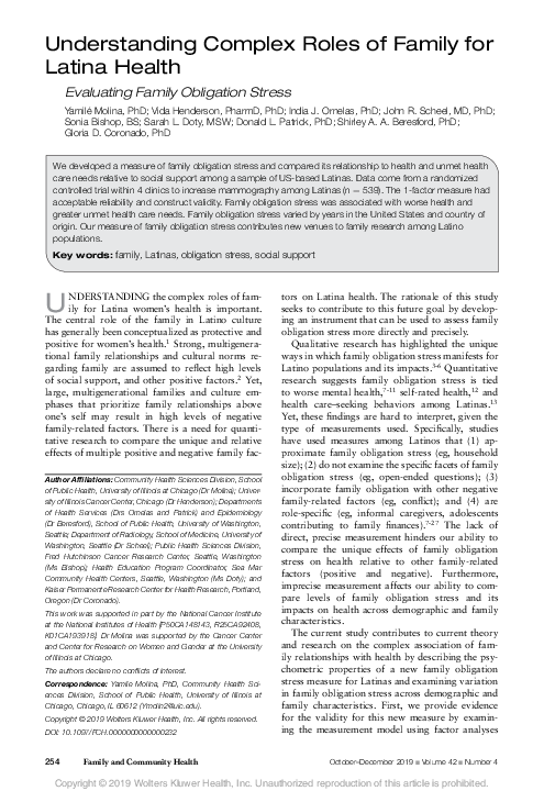 (PDF) Understanding Complex Roles of Family for Latina Health