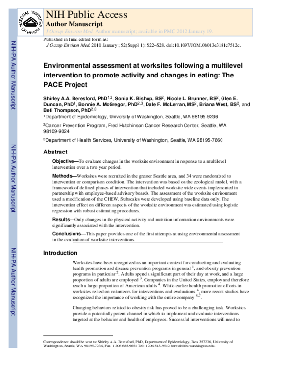 (PDF) Environmental Assessment at Worksites After a Multilevel ...