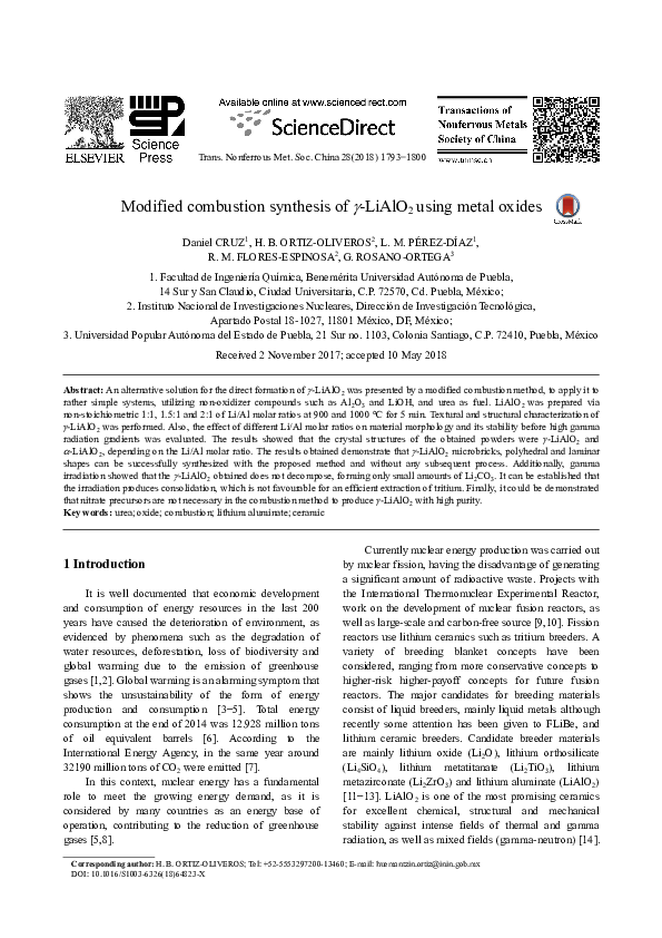 (PDF) Modified combustion synthesis of γ-LiAlO2 using metal oxides ...
