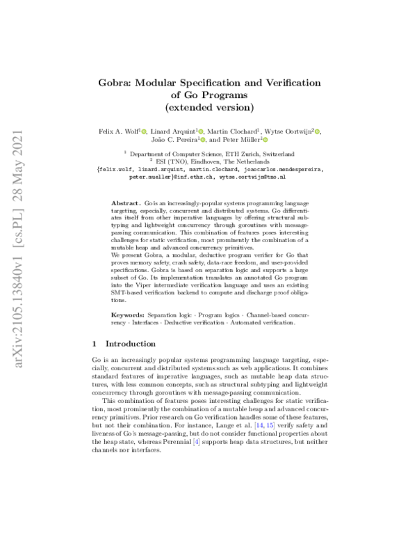 (PDF) Gobra: Modular Specification and Verification of Go Programs (extended version)