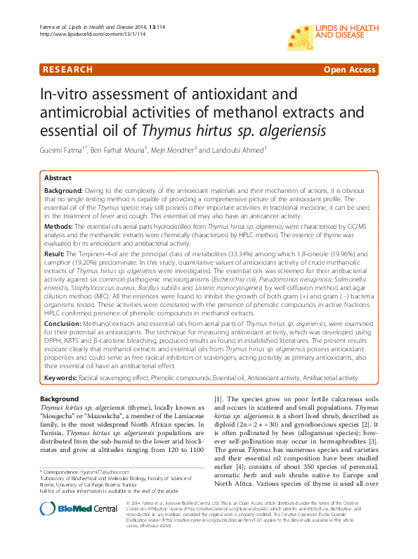 (PDF) In-vitro assessment of antioxidant and antimicrobial activities of methanol extracts and ...