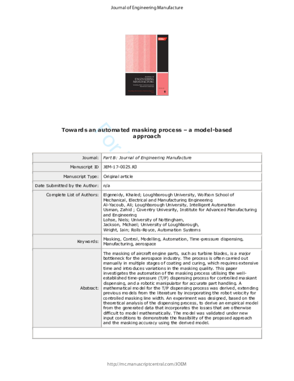 (PDF) Towards an automated masking process: A model-based approach