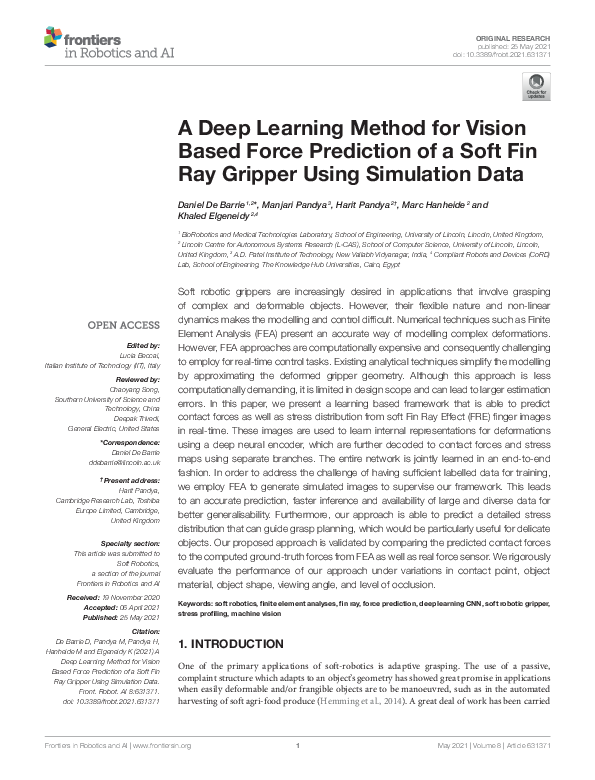 (PDF) A Deep Learning Method for Vision Based Force Prediction of a Soft Fin Ray Gripper Using ...