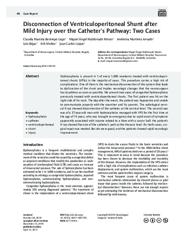 (PDF) Disconnection of Ventriculoperitoneal Shunt after Mild Injury ...
