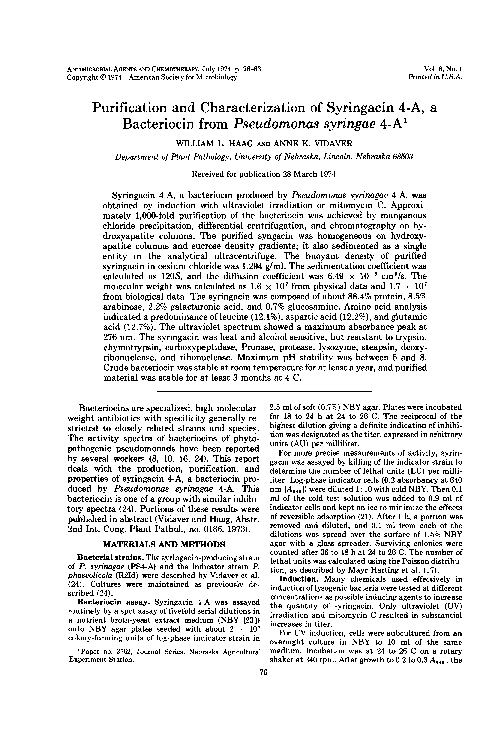 (PDF) Purification and Characterization of Syringacin 4-A, a Bacteriocin from Pseudomonas ...