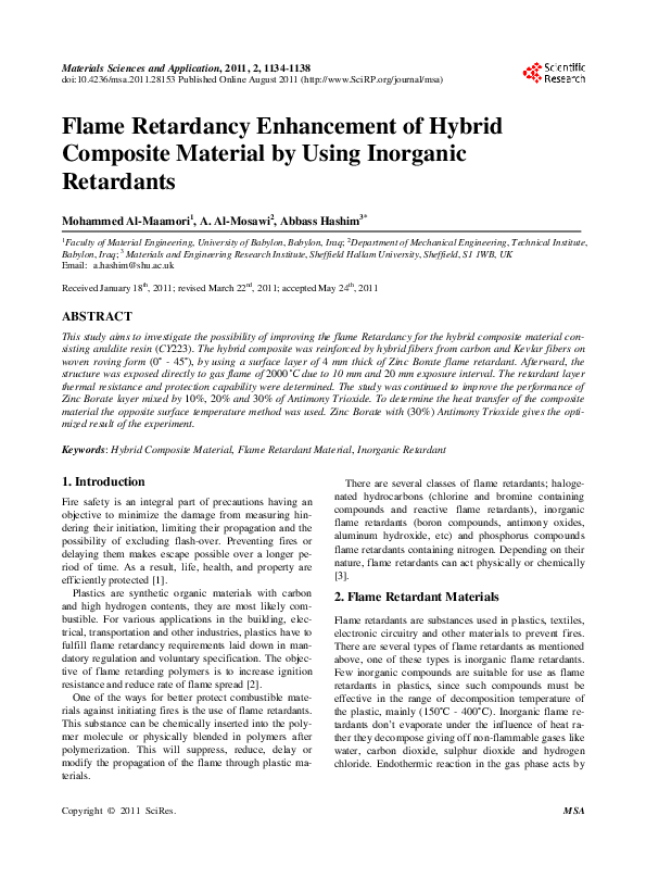 (PDF) Flame Retardancy Enhancement of Hybrid Composite Material by ...