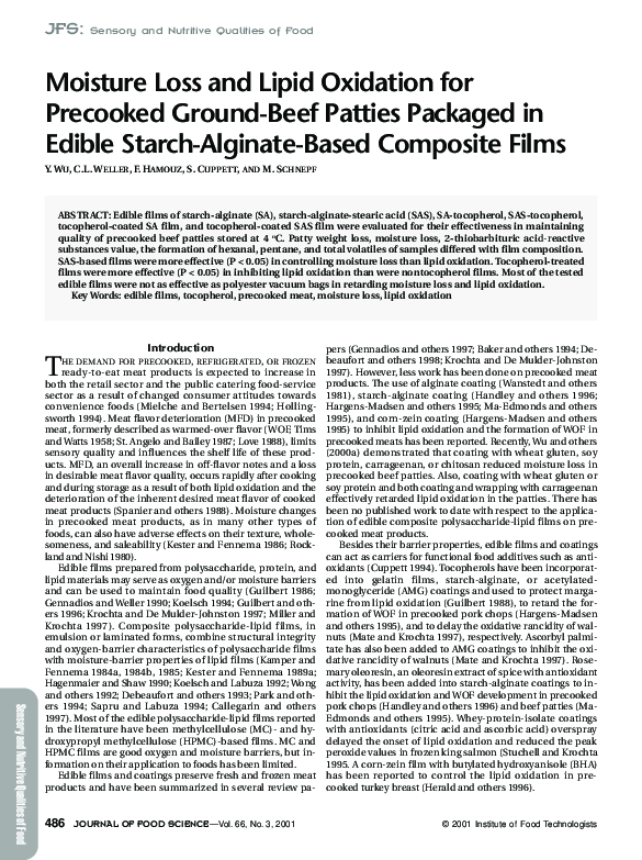Moisture Loss and Lipid Oxidation for Precooked Ground‐Beef Patties ...