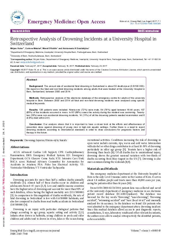 (PDF) Retrospective Analysis of Drowning Incidents at a University ...
