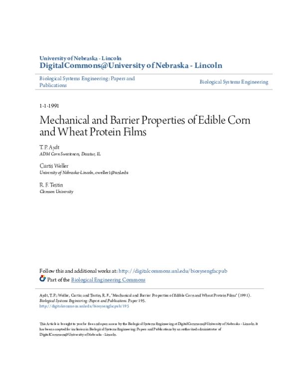 (PDF) Mechanical and Barrier Properties of Edible Corn and Wheat ...