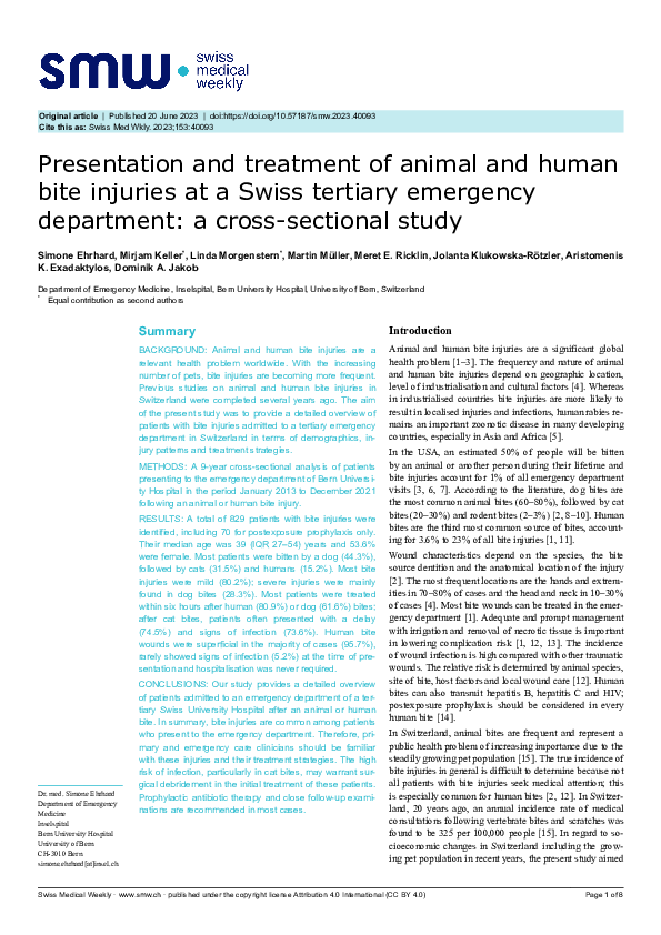 (PDF) Presentation and treatment of animal and human bite injuries at a ...