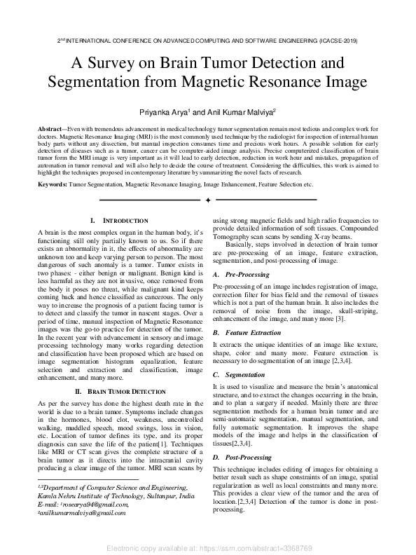 Pdf A Survey On Brain Tumor Detection And Segmentation From Mri Images