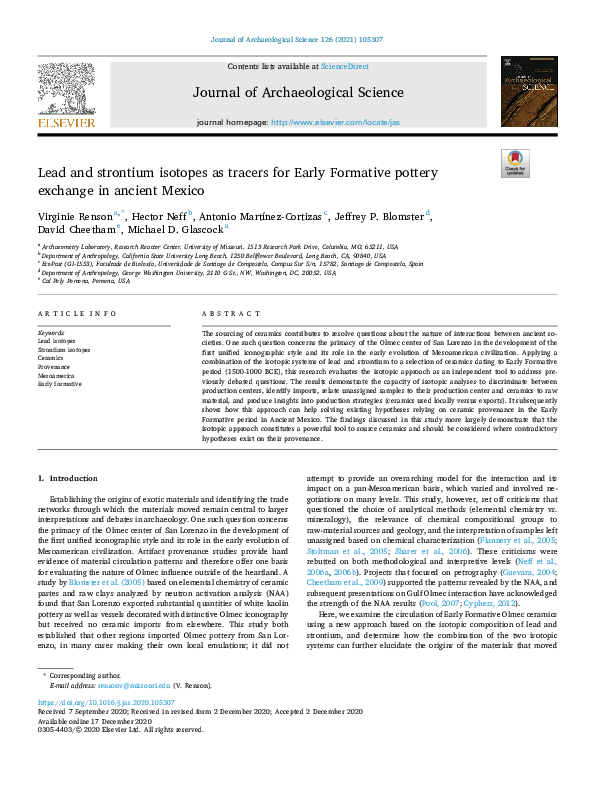 (PDF) Lead and strontium isotopes as tracers for Early Formative ...