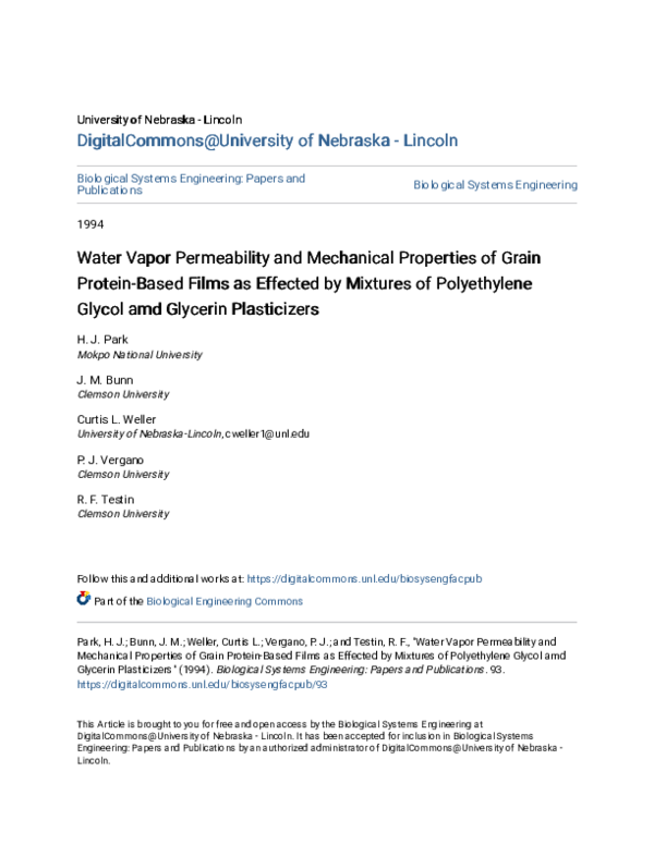 (PDF) Water Vapor Permeability and Mechanical Properties of Grain ...
