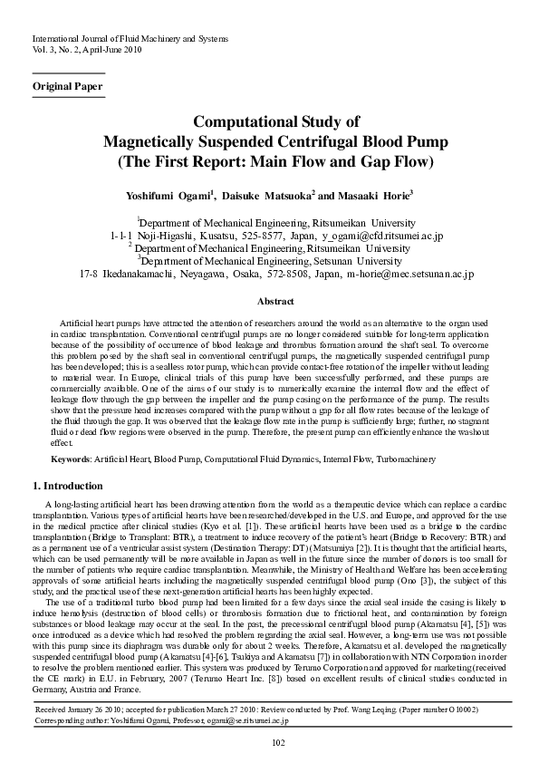 (PDF) Computational Study of Magnetically Suspended Centrifugal Blood Pump (The First Report ...