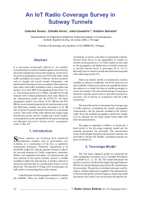 (PDF) An IoT radio coverage survey in subway tunnels