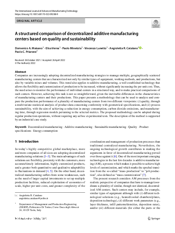 (PDF) A structured comparison of decentralized additive manufacturing centers based on quality ...