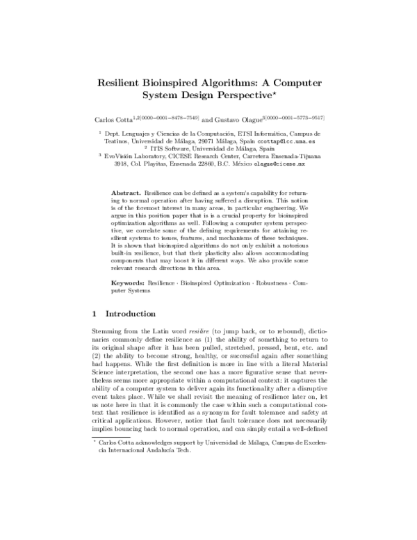 (PDF) Resilient Bioinspired Algorithms: A Computer System Design ...