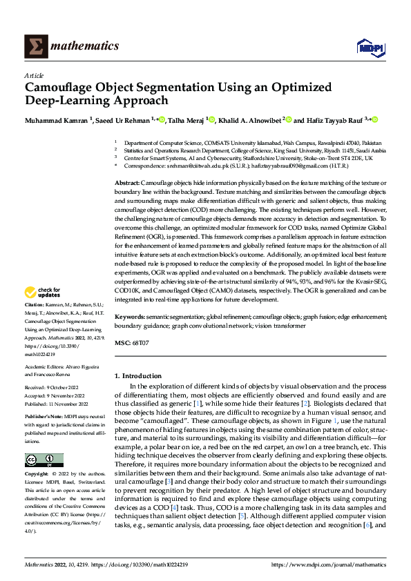 (PDF) Camouflage Object Segmentation Using an Optimized Deep-Learning Approach